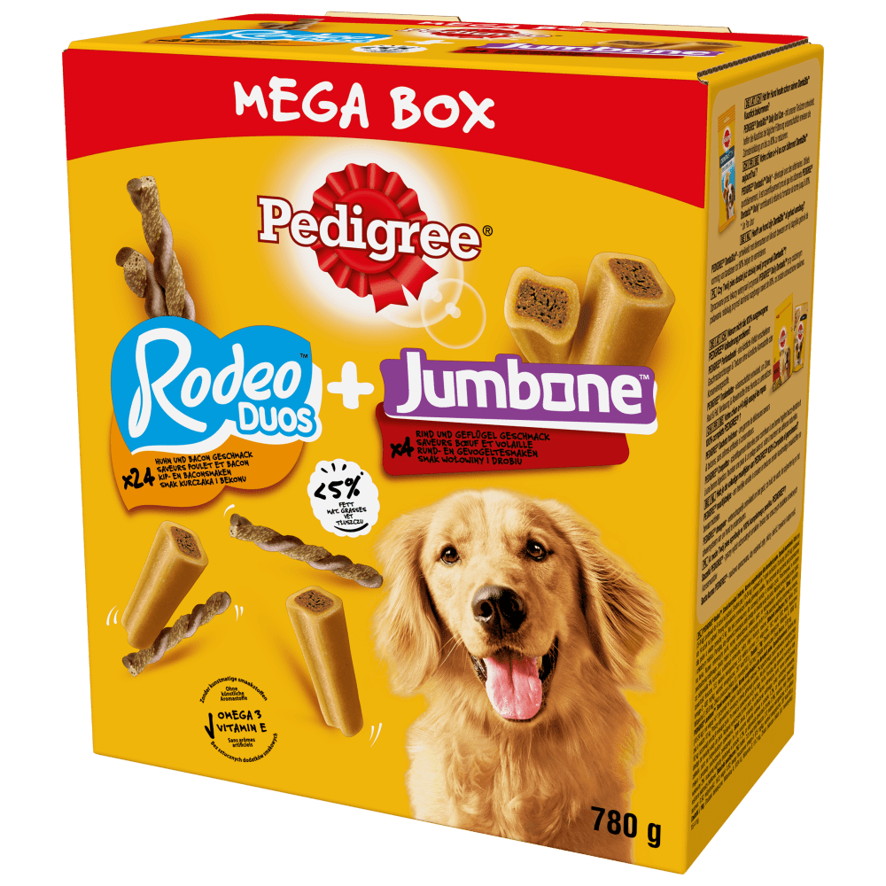 PEDIGREE® Rodeo™ Duos + Jumbone™ Mega Box, 780g | Przysmaki dla Psa